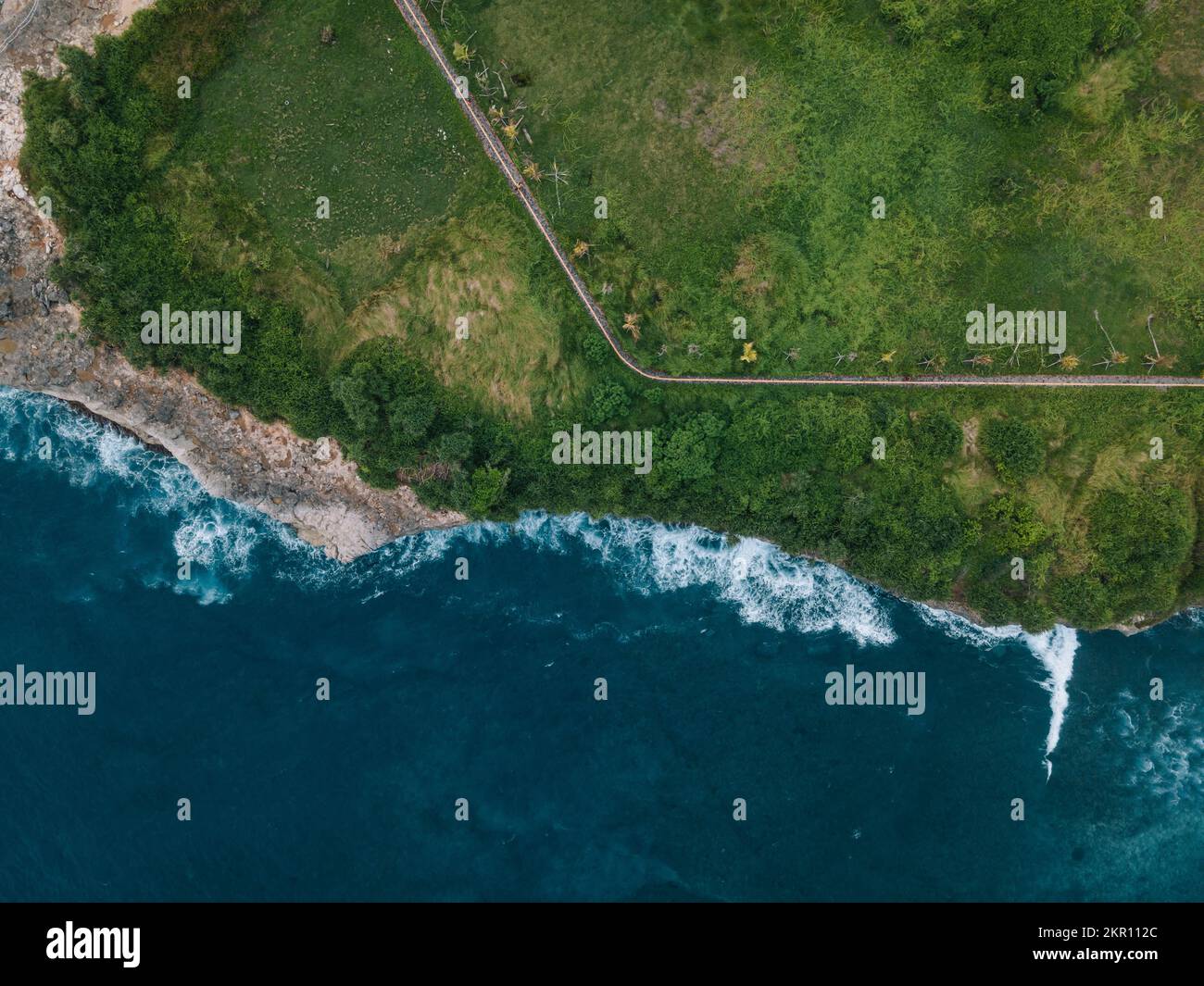 Aerial view of path at ocean coastline, Nusa Lembongan, Indonesia Stock ...
