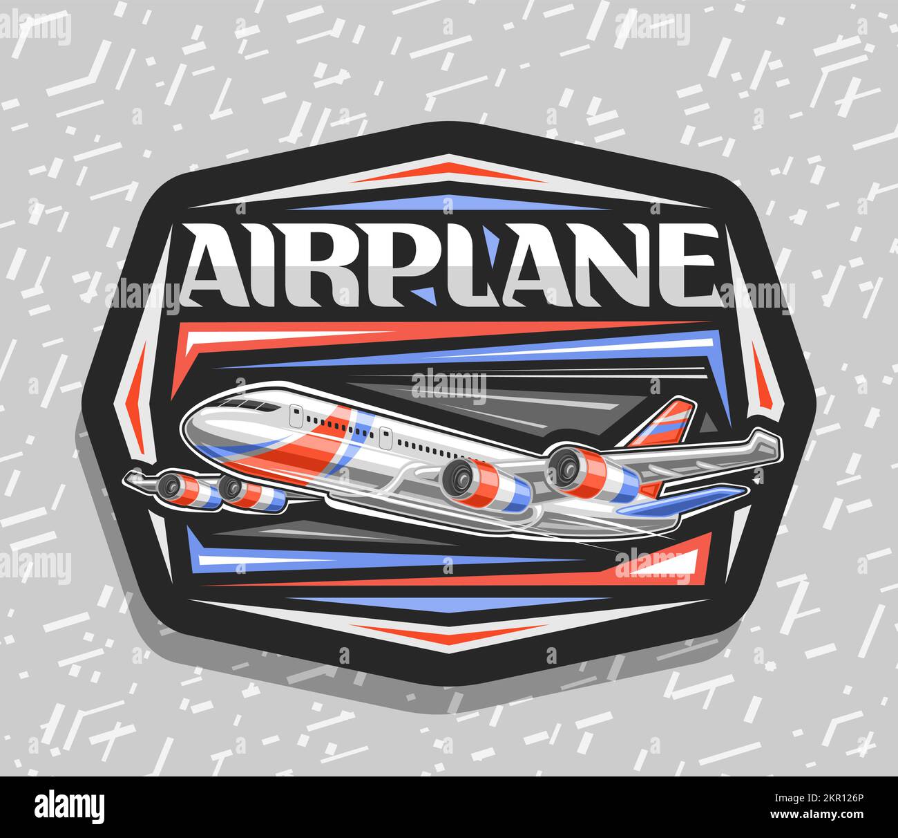 Vector logo for Airplane in motion, black decorative label with ...