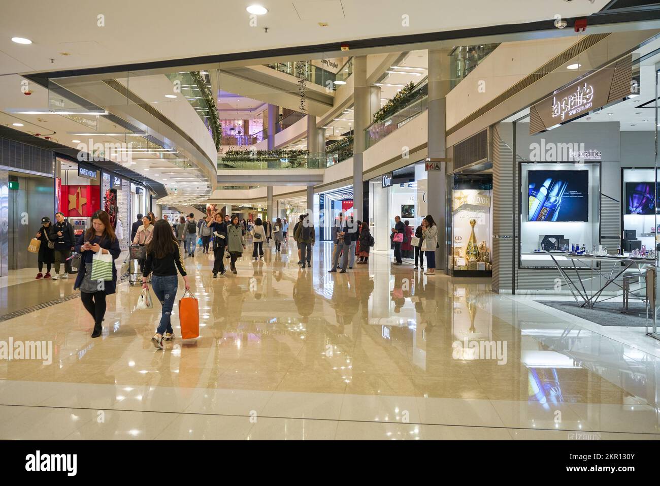 HONG KONG - CIRCA DECEMBER, 2019: interior shot of IFC Mall, an 4 ...