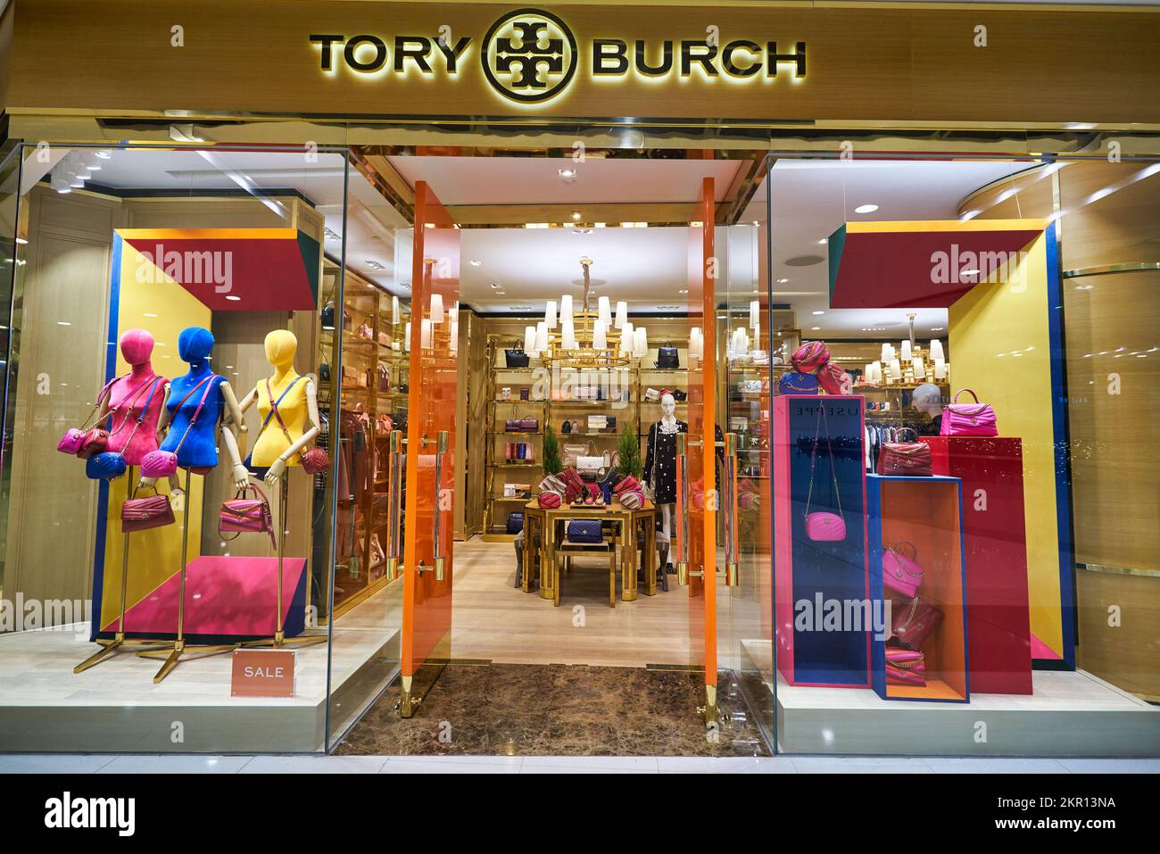 HONG KONG - CIRCA DECEMBER, 2019: Tory Burch brand name over store ...