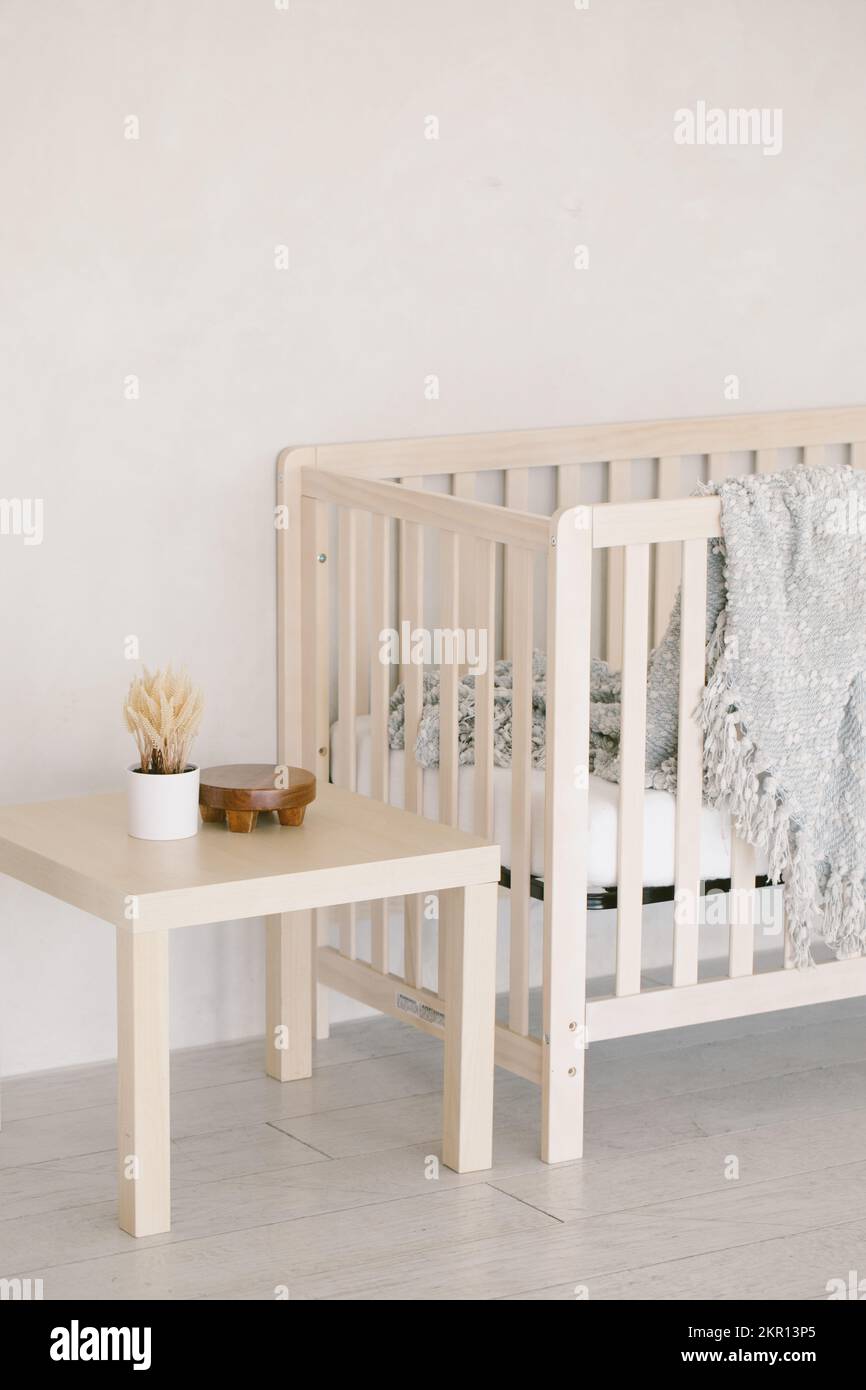 Modern home decor and plant in neutral colored home with baby cr Stock ...