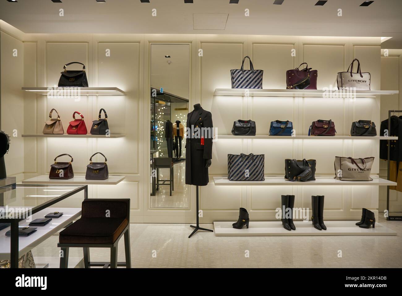 HONG KONG - CIRCA DECEMBER, 2019: interior shot of Givenchy store at IFC Mall in Hong Kong Stock ...