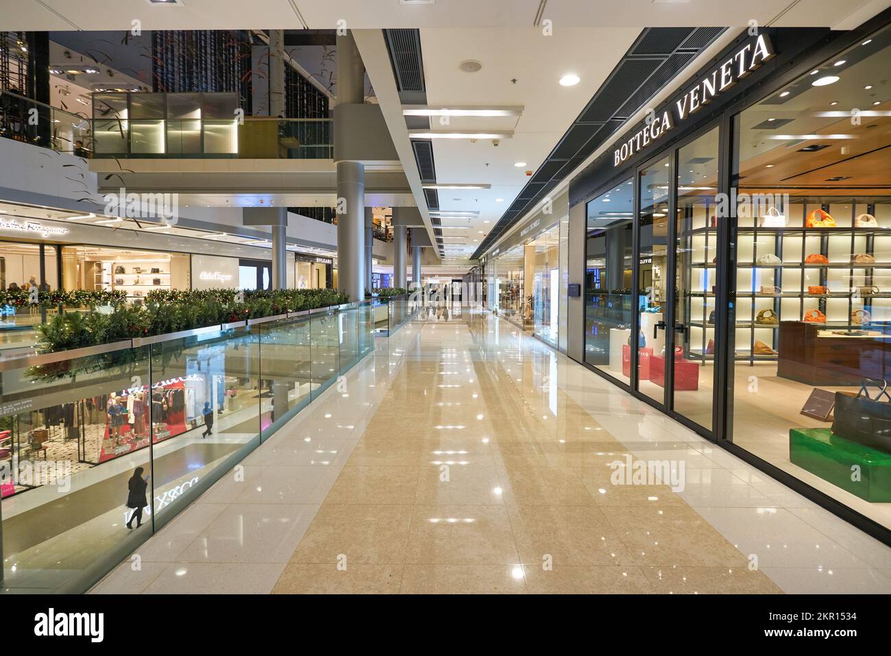 HONG KONG - CIRCA DECEMBER, 2019: interior shot of IFC Mall, an 4 ...