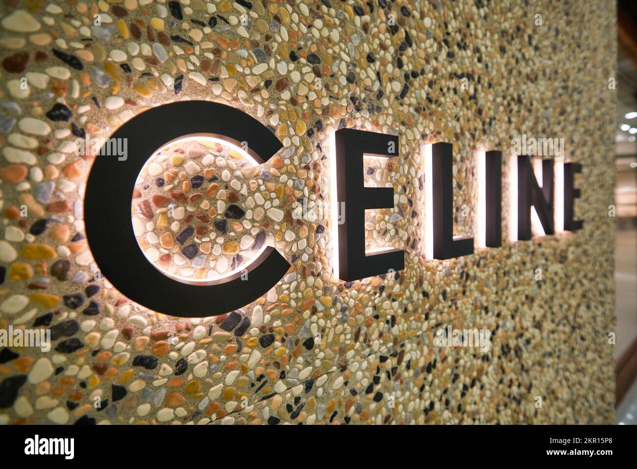 HONG KONG - CIRCA DECEMBER, 2019: close up shot of Celine sign as seen ...