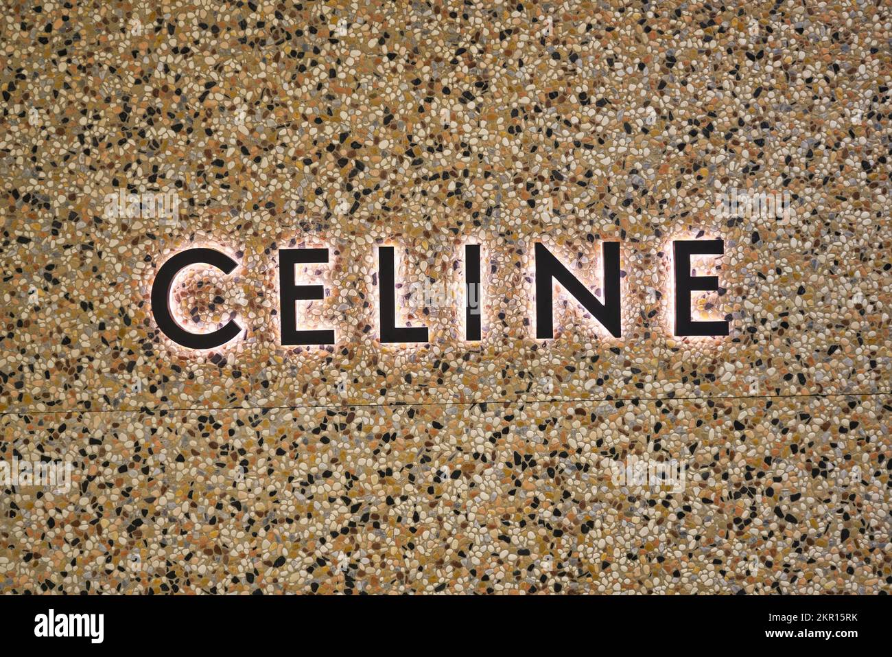 HONG KONG - CIRCA DECEMBER, 2019: close up shot of Celine sign as seen ...