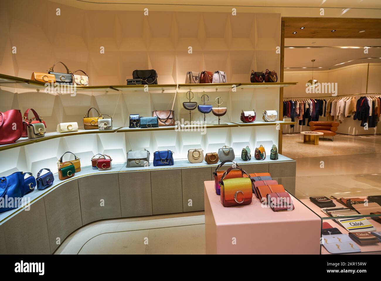 HONG KONG - CIRCA DECEMBER, 2019: goods on display in Chloe store at ...