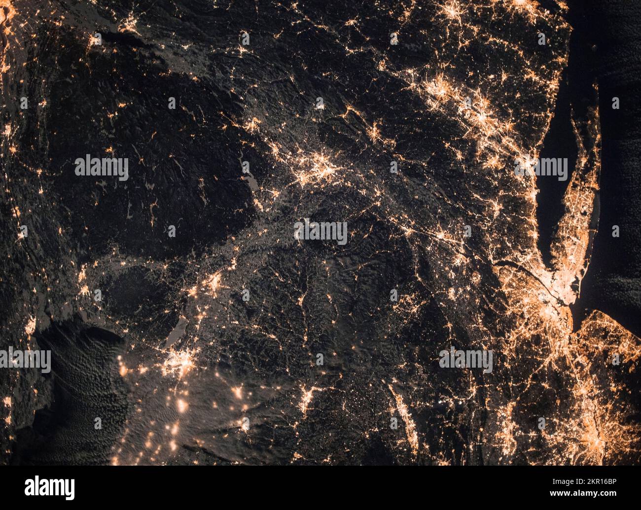 Aerial night view of New york, New Jersey and Connecticut. City lights ...