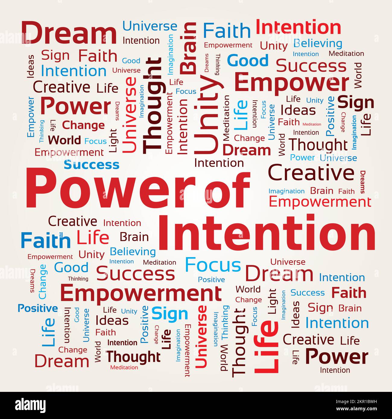 Word Cloud Tag - Power of Intention in Red and Blue Colors Off White ...