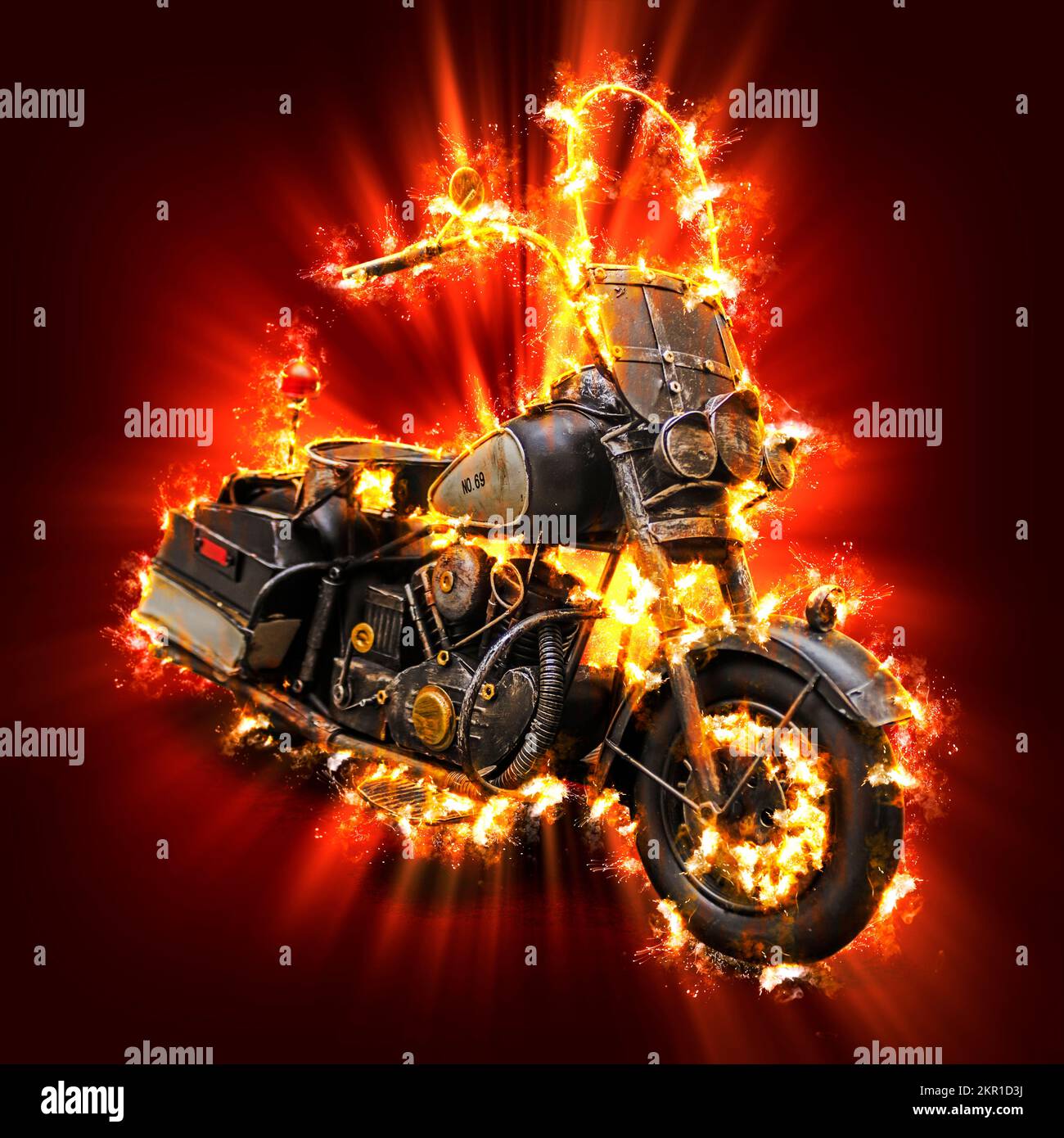 Artistic motorbike design on a model classic custom chopper emblazoned ...