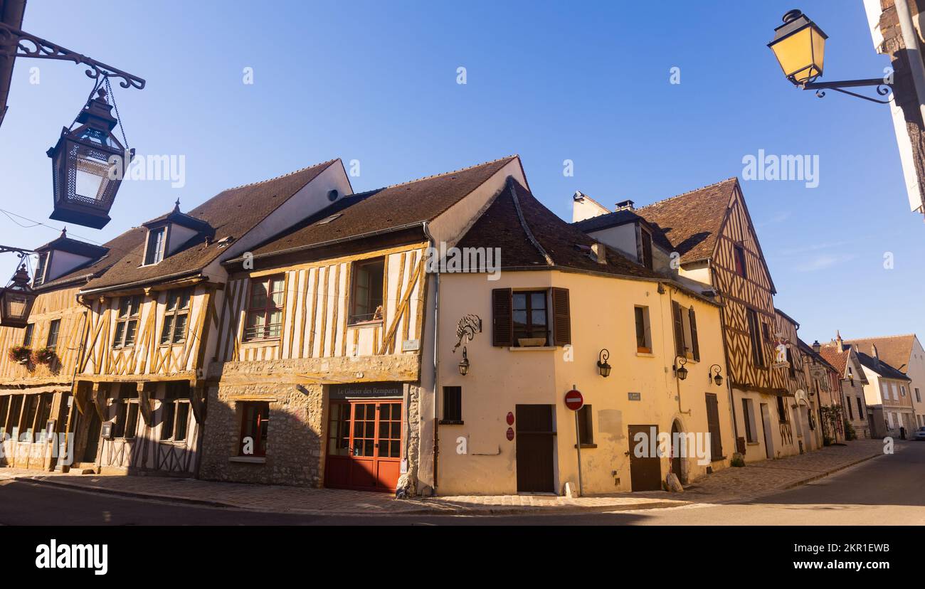 Medieval architecture of streets in old town of Provins, France Stock ...