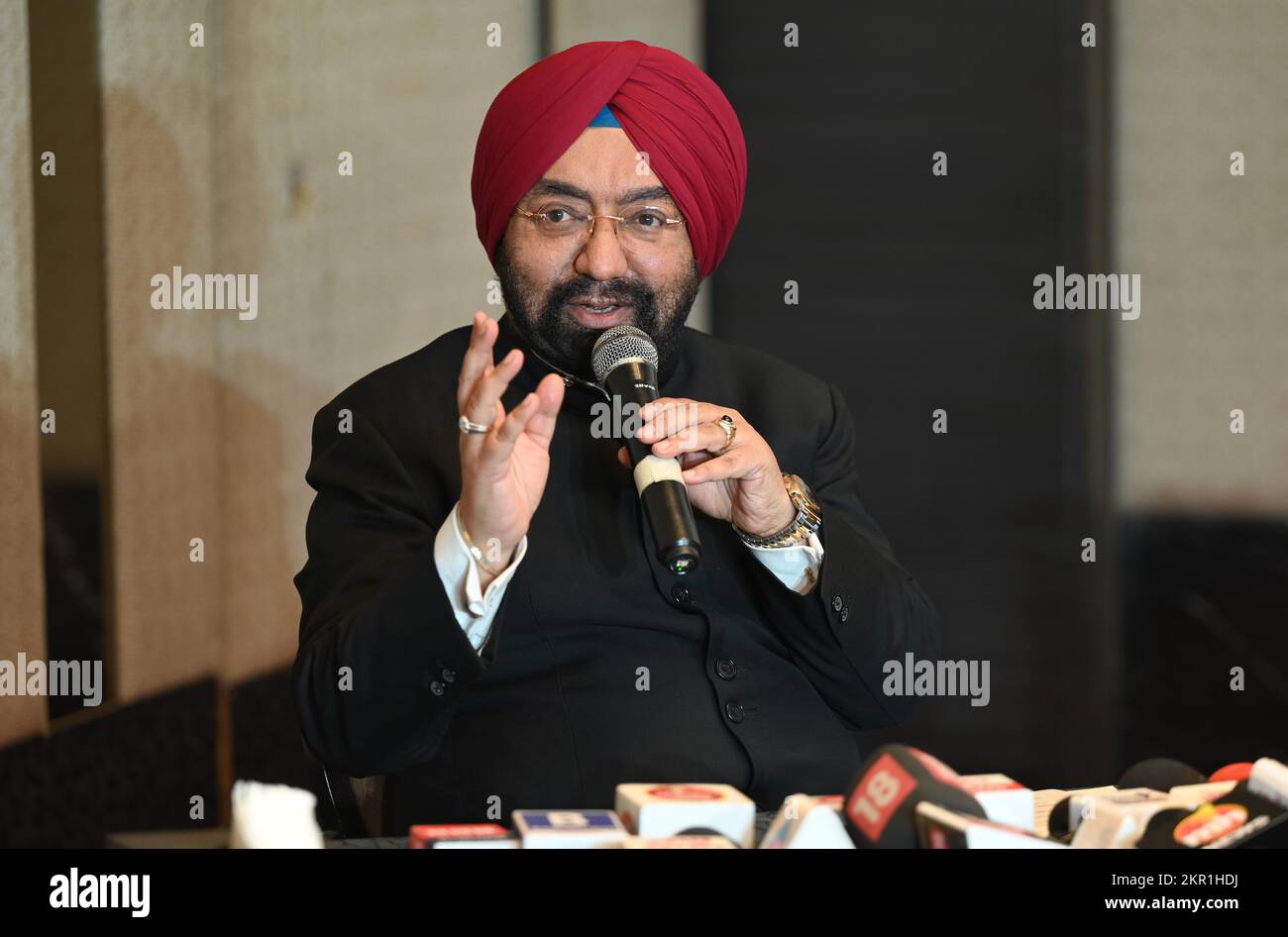 CHANDIGARH, INDIA - NOVEMBER 28: Rajya sabha MP Vikramjit Singh Sahney interacting with media on ...