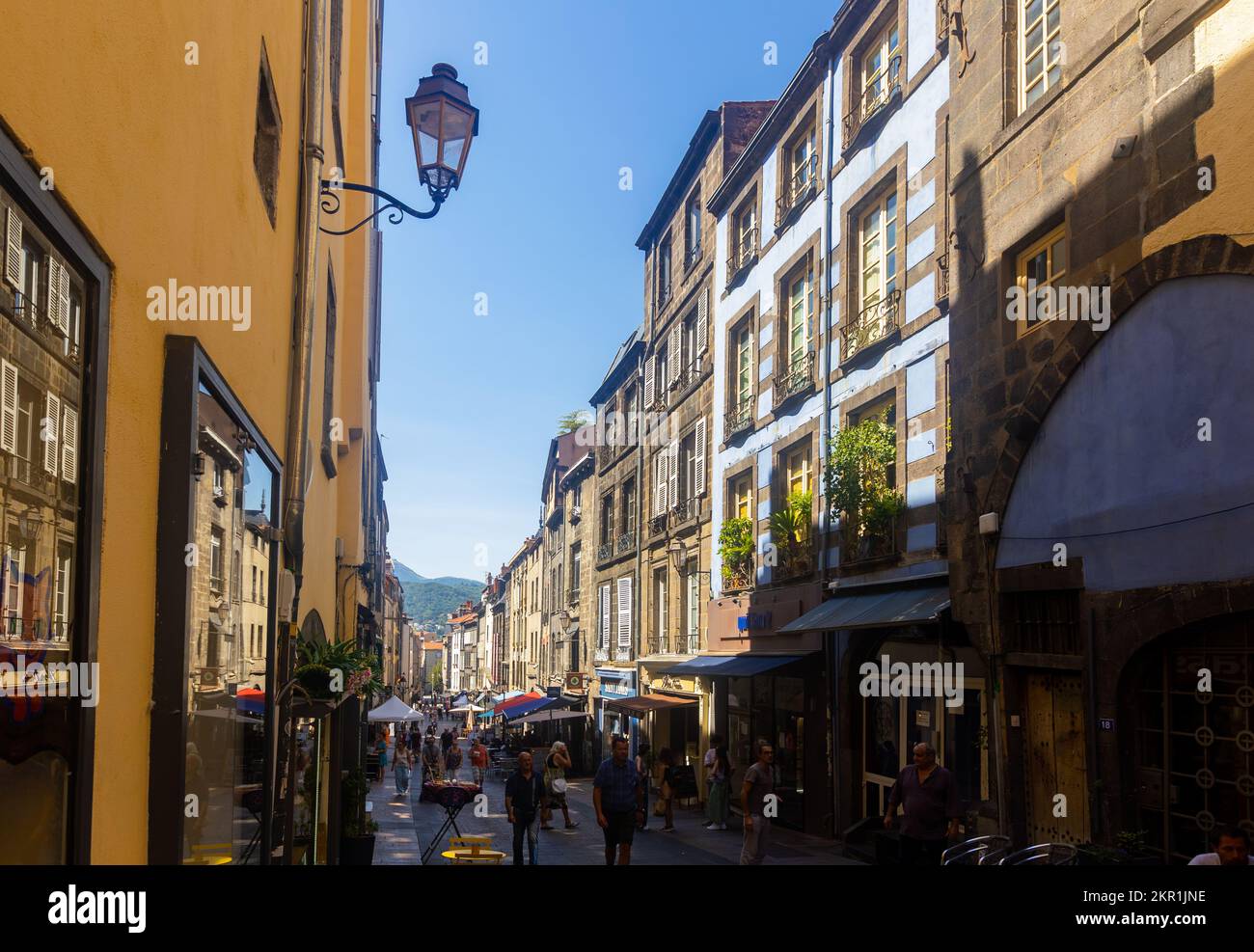 Shopping street Rue des Gras in historic center of Clermont-Ferrand ...