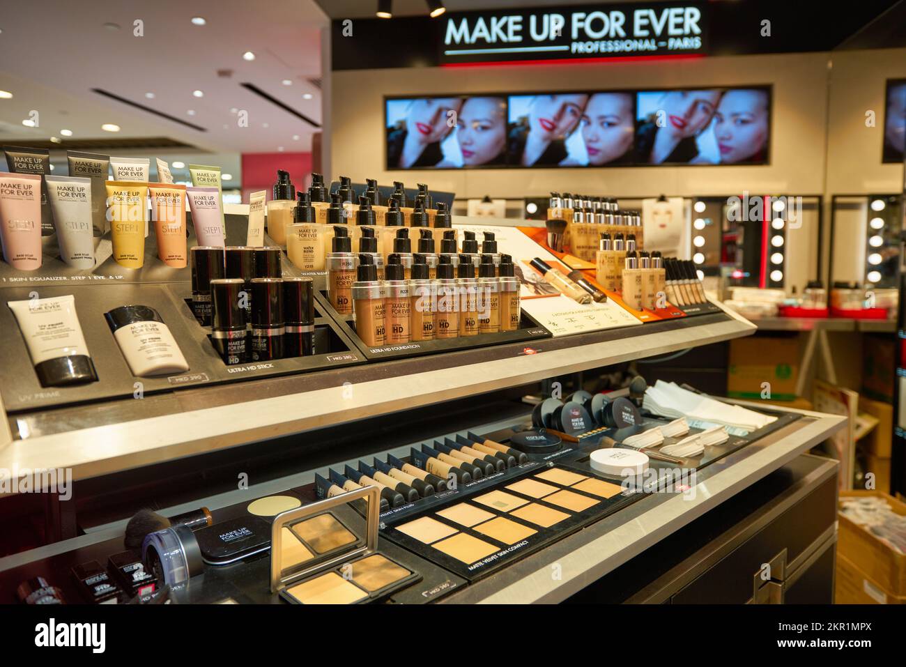 HONG KONG - CIRCA DECEMBER, 2019: makeup products on display in Make Up ...