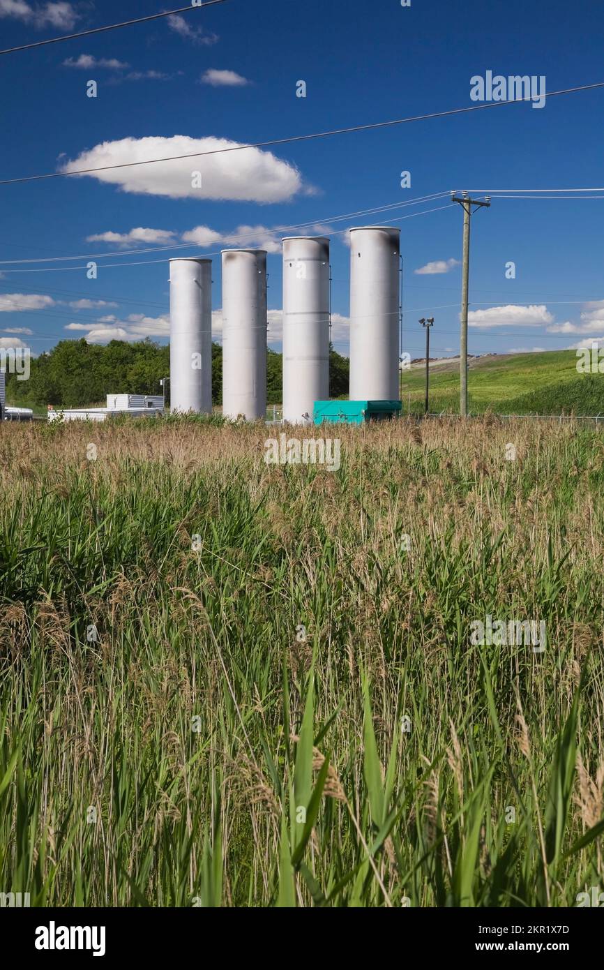 Clean gas emission stacks at waste management site, Terrebonne, Quebec ...