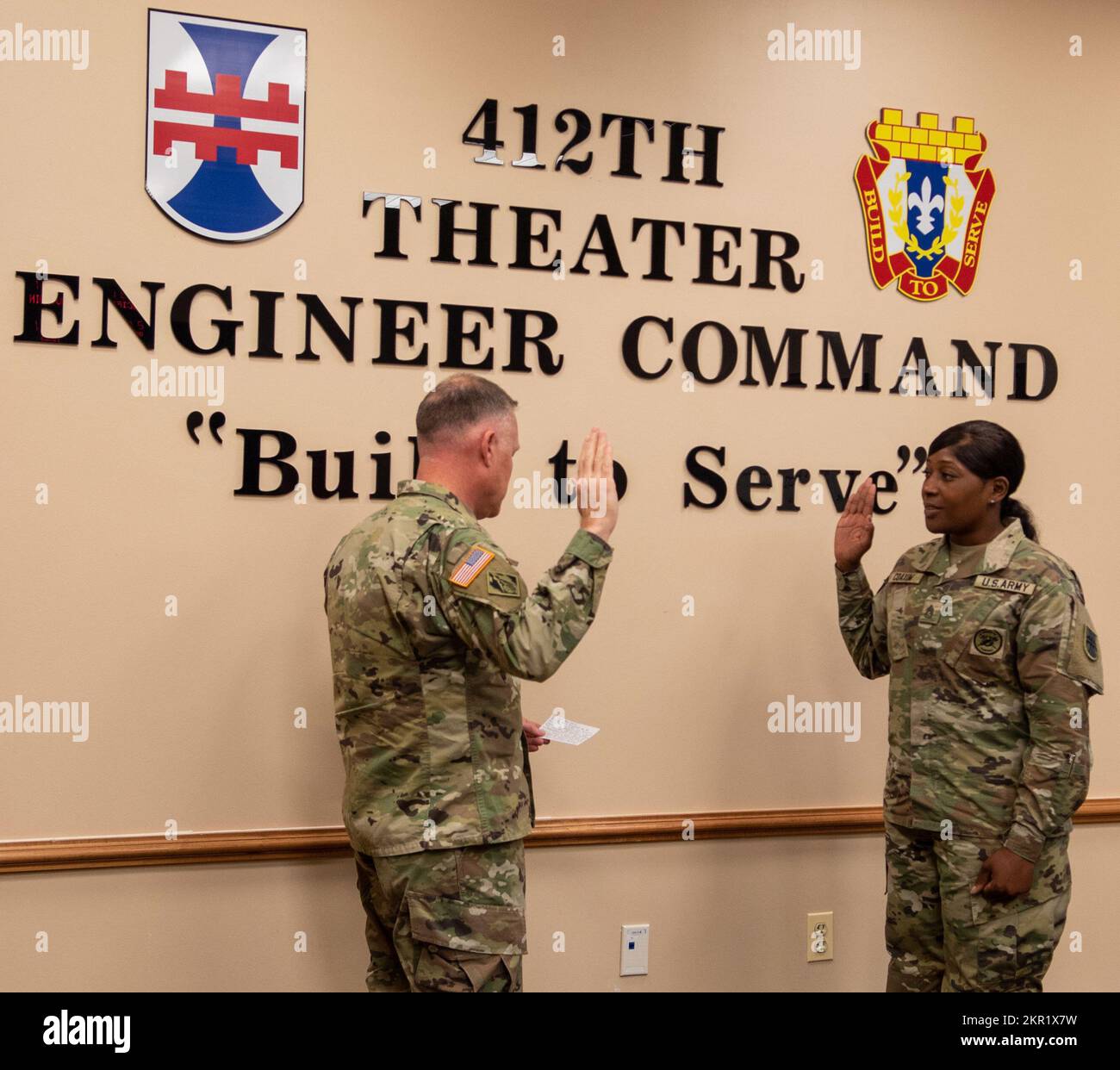 Brig. Gen. Todd Lazaroski, Commanding General of the 412th Theater Engineer Command swears in ...