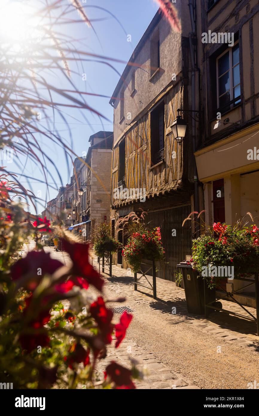 Medieval architecture of streets in old town of Provins, France Stock ...