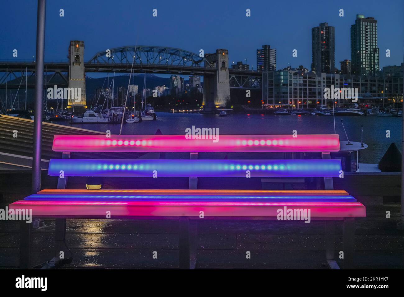LED light Illuminated bench, Granville Island, Vancouver, British ...