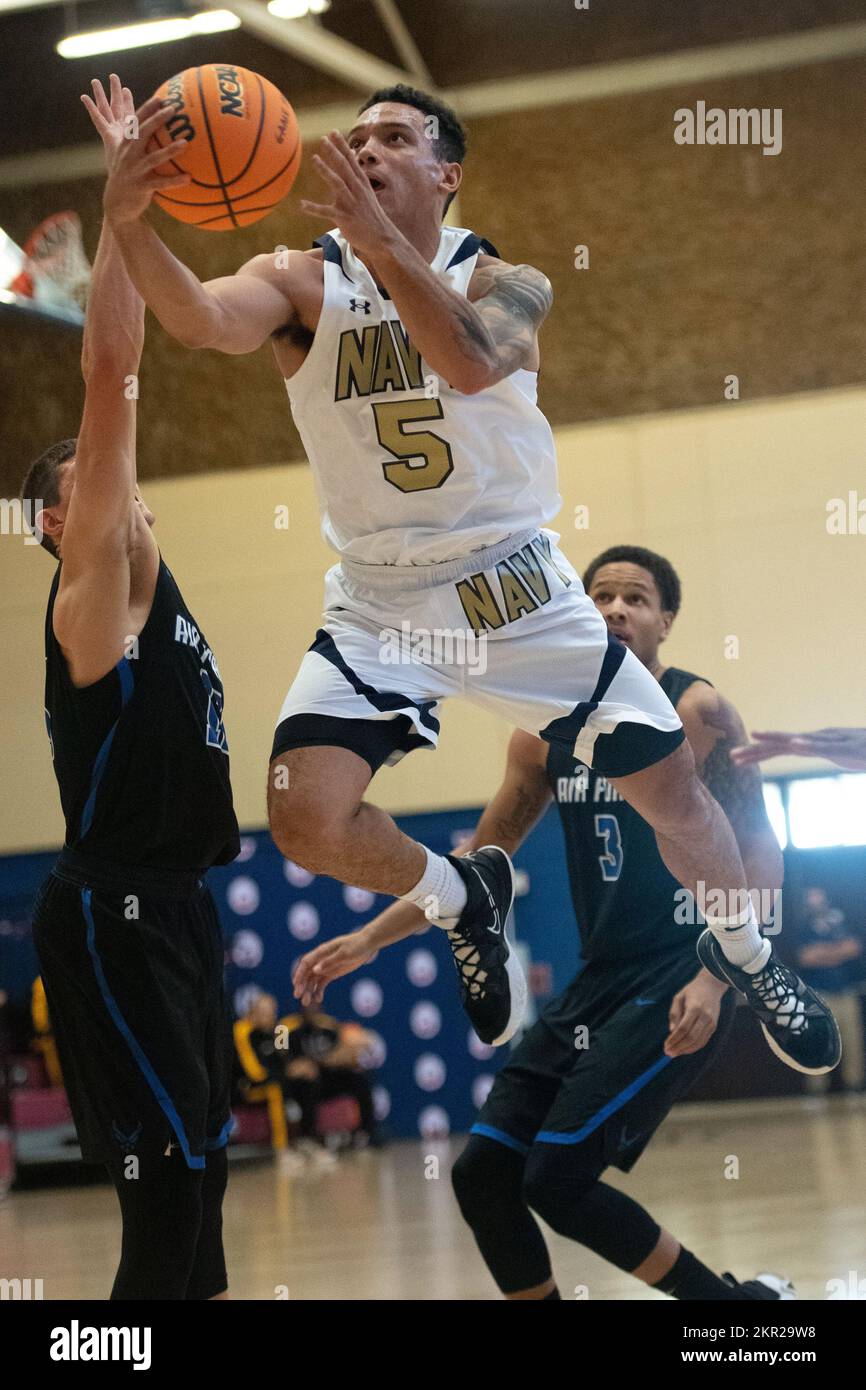 Navy’s Cameron Davis makes a layup during the opening game of the 2022 ...