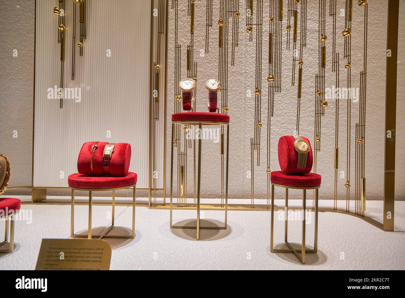 HONG KONG - CIRCA DECEMBER, 2019: Cartier watches on display at ... HONG KONG - CIRCA DECEMBER, 2019: Cartier watches on display at ...