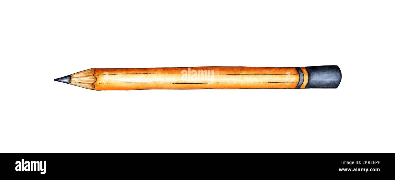 Watercolor illustration of a simple pencil. Draw and take notes. "Back ...