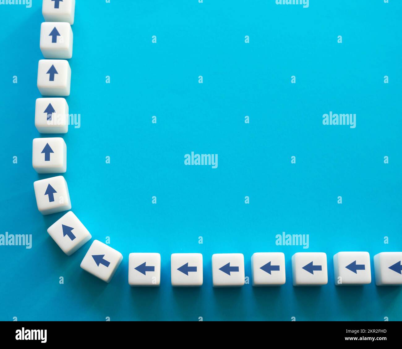 Blocks with chain arrows on a blue background. Moving forward, step by ...