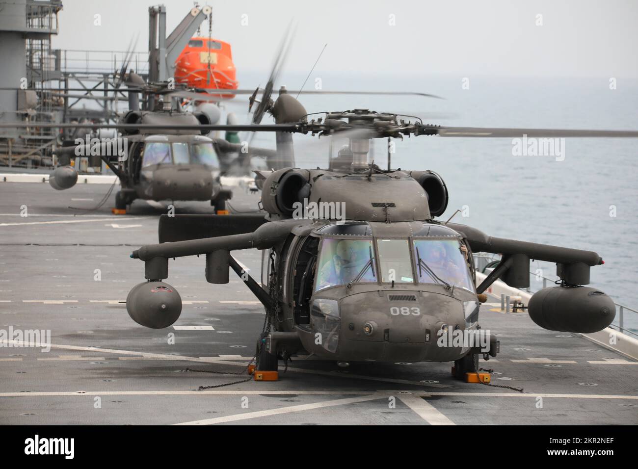 Two U.S. Army UH-60M Black Hawk helicopters 3rd Battalion, 142nd Aviation Regiment, Assault ...