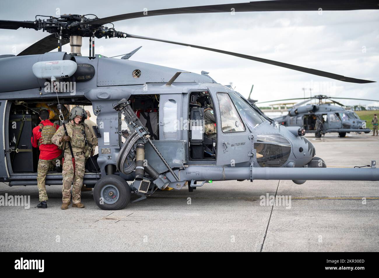 U.S. Air Force HH-60G Pave Hawks are prepped for take-off at Kadena Air ...