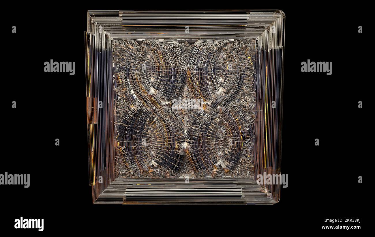 3D Illustration of an intricately designed pattern in silver or ...