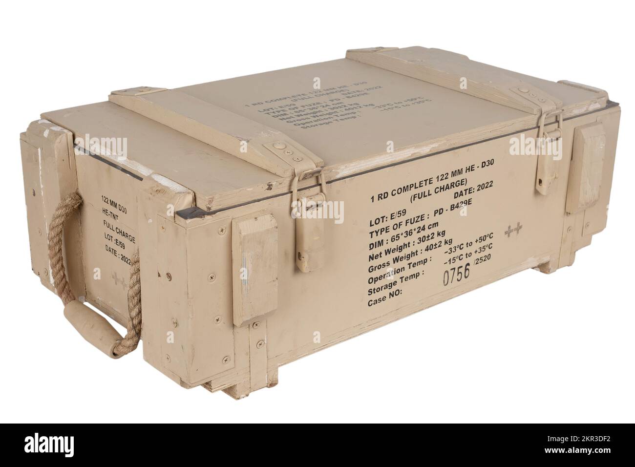 Army ammunition yellow coloured crate. Isolated on white background ...