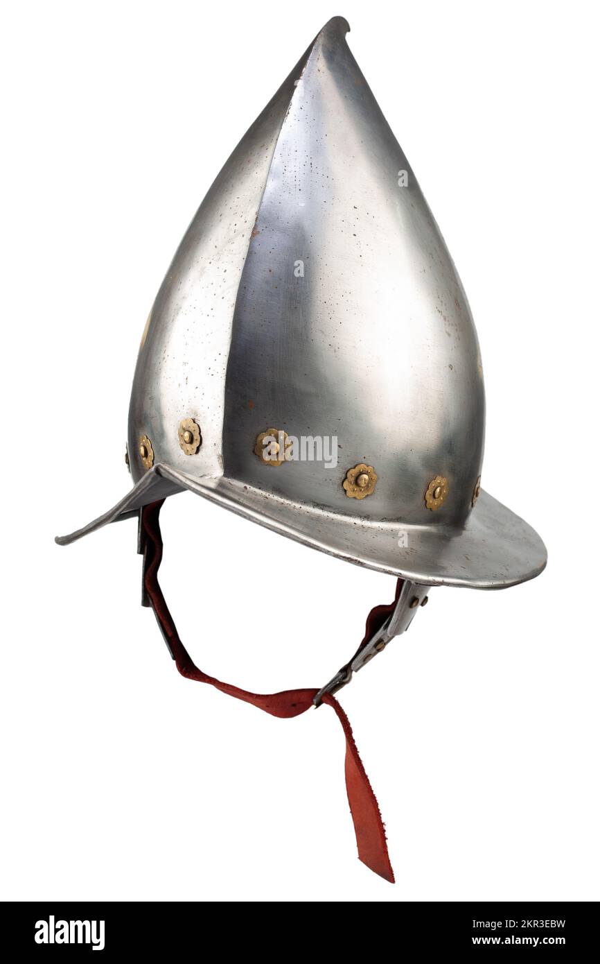 17th century morion steel helmet isolated on white background Stock ...