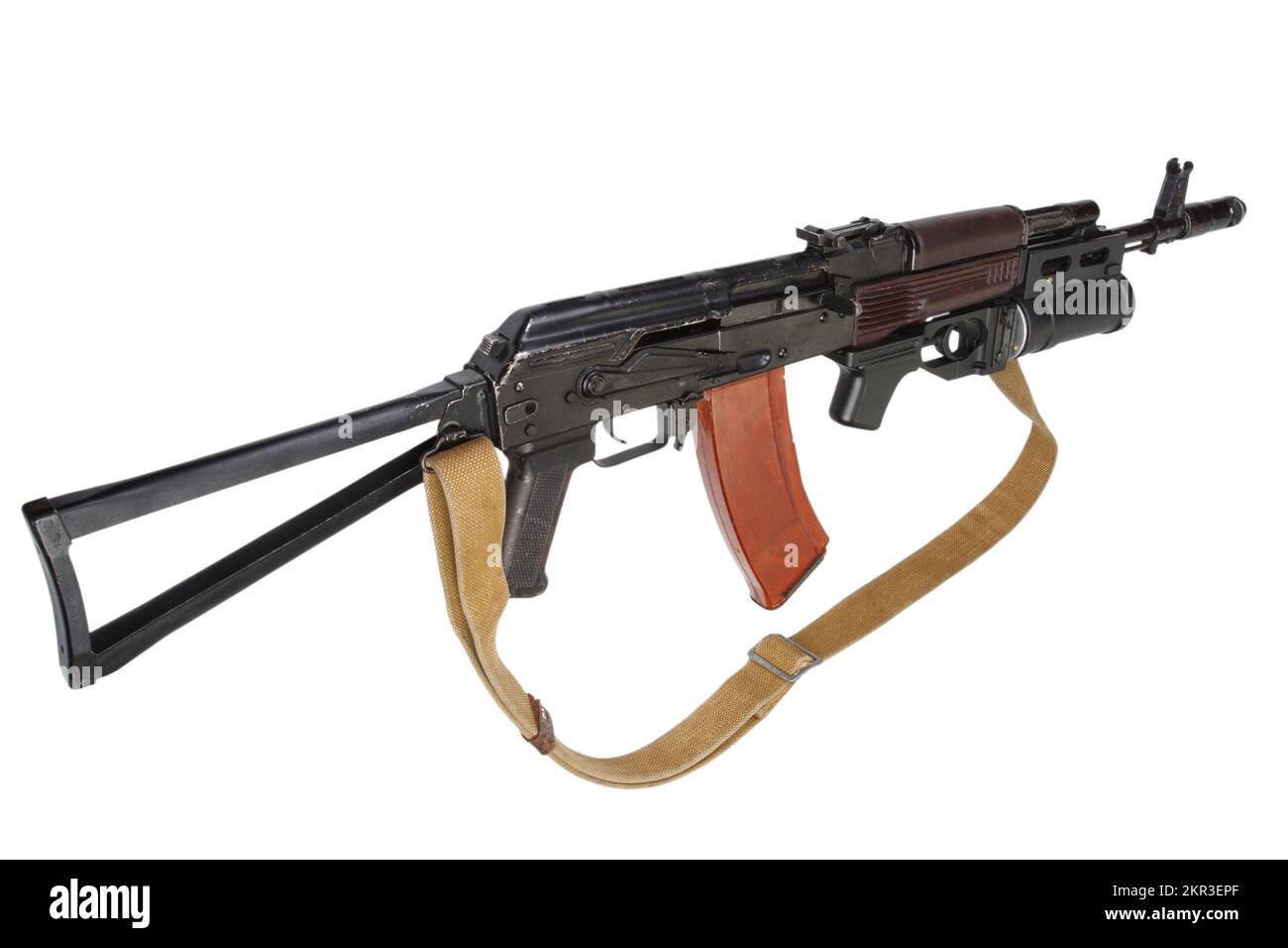 Kalashnikov AK 74 rifle with under-barrel grenade launcher isolated on ...