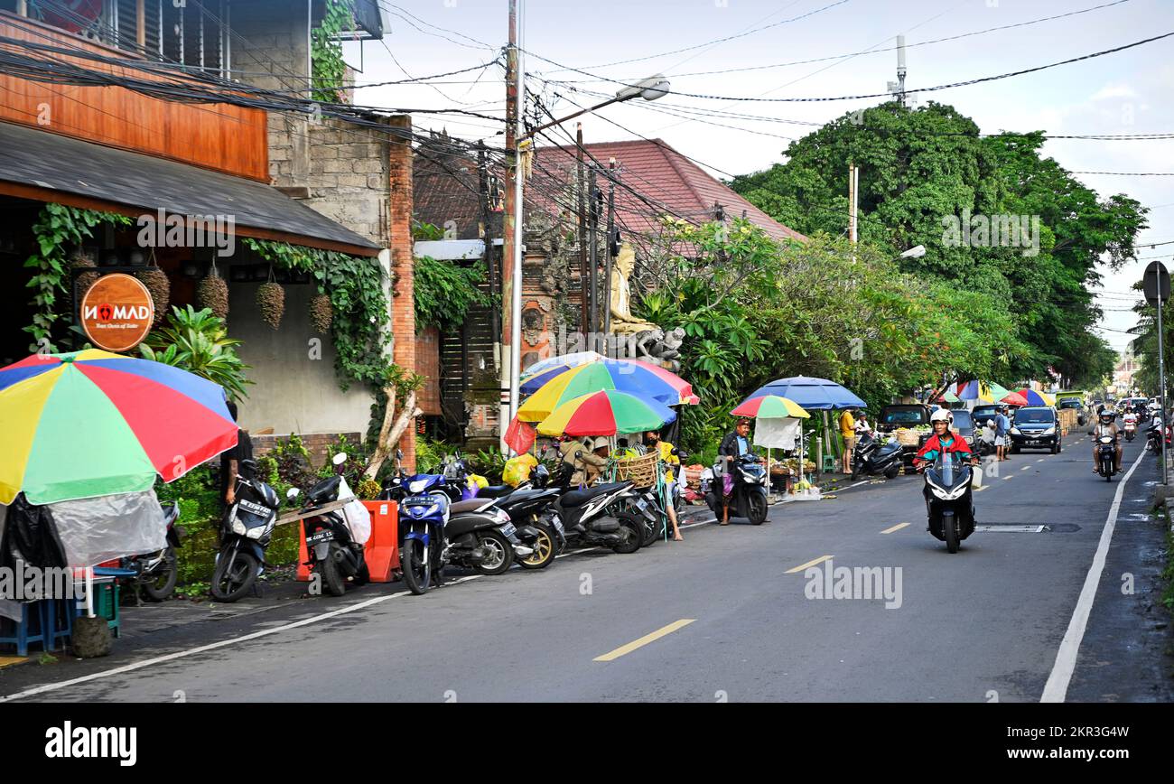 Bali, Indonesia - September 16, 2022; People setting up their produce ...