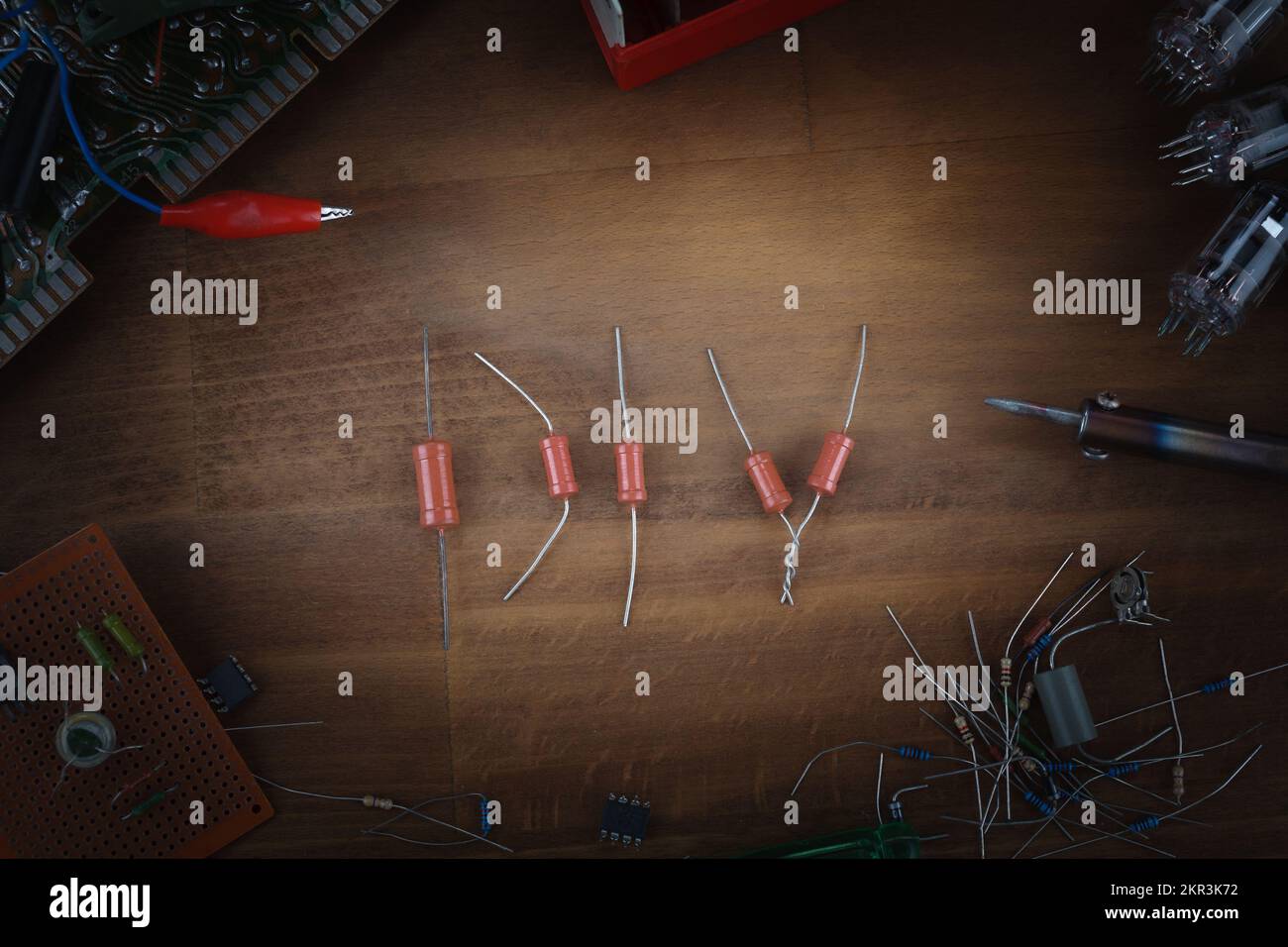 DIY. Do it yourself. Workplace with soldering iron, tools and ...