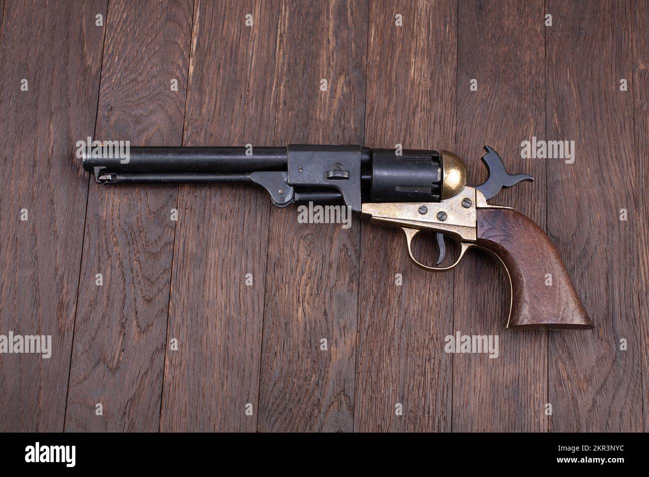 Old West gun - Percussion Army Revolver on wooden table Stock Photo - Alamy