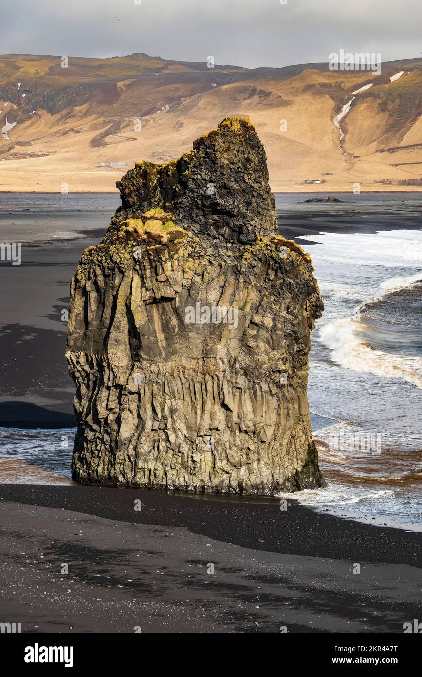 Close-up of the impressive Arnardrangur basalt rock formation on the ...