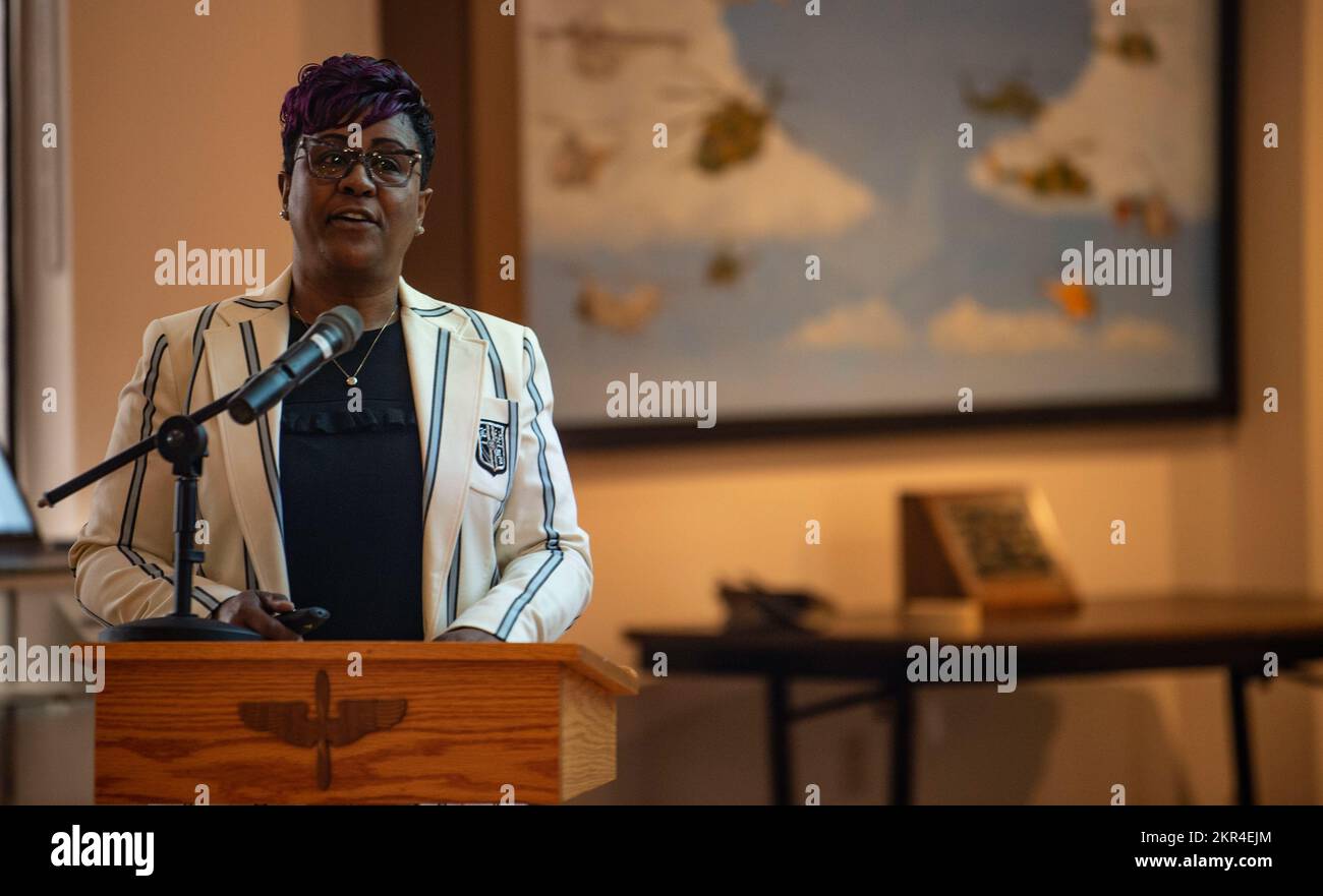 Onjel Gambrell, Drug Demand Reduction Program manager, briefs squadron ...