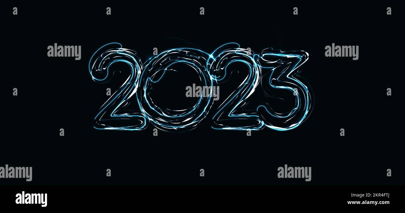 2023 numbers with magic luminous lightning contour. Happy New Year ...