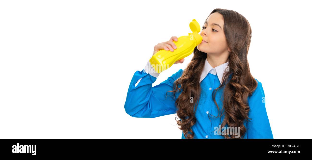 Taste and health put together. Little child drink from bottle. Yogurt ...
