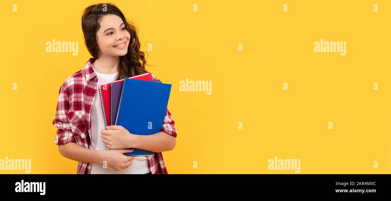 schoolgirl with notebook. back to school. teen girl ready to study ...