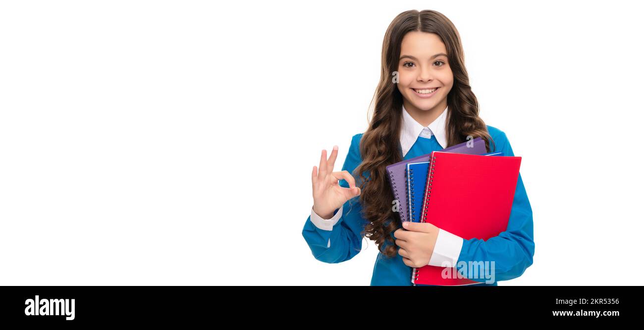 ok. happy teen girl with notebook. back to school. child ready to study ...