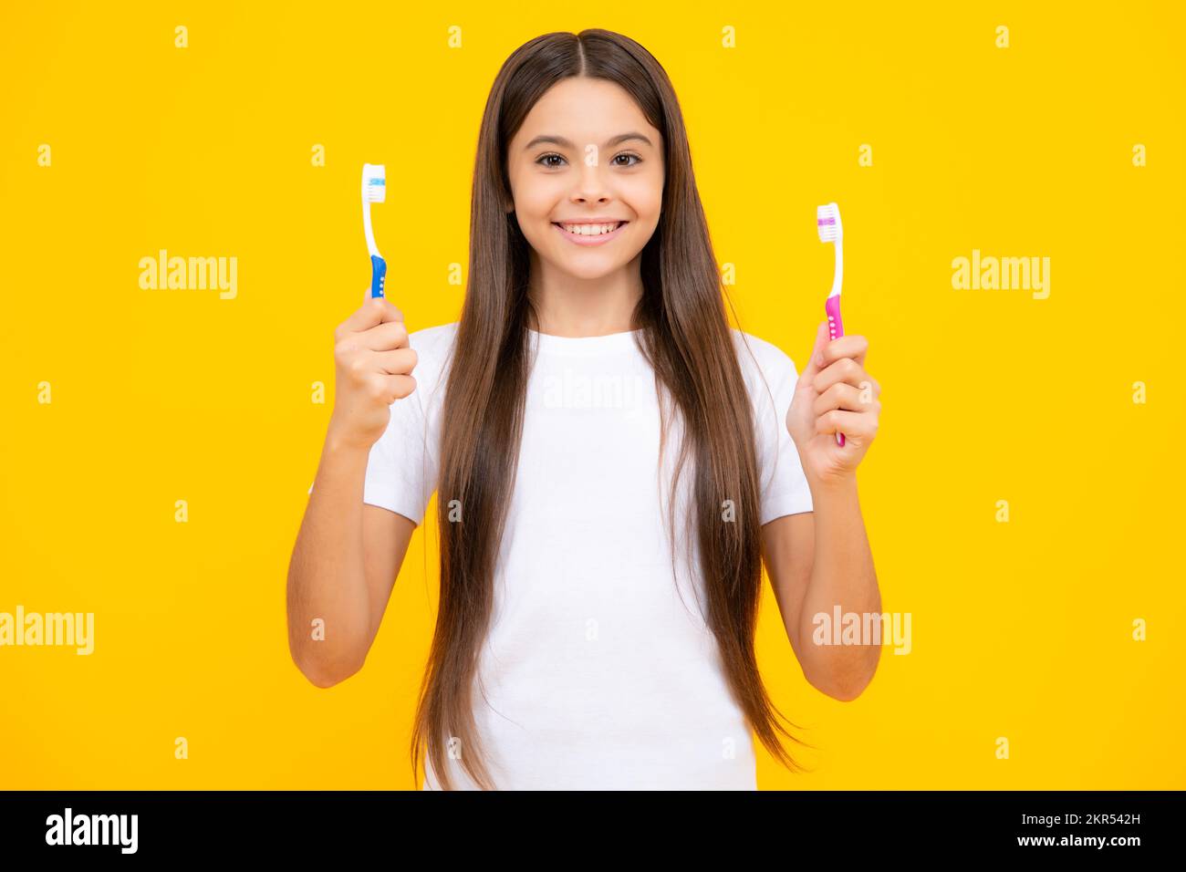 Happy Teenager Portrait Oral Hygiene Dental Teenage Girl Brushing