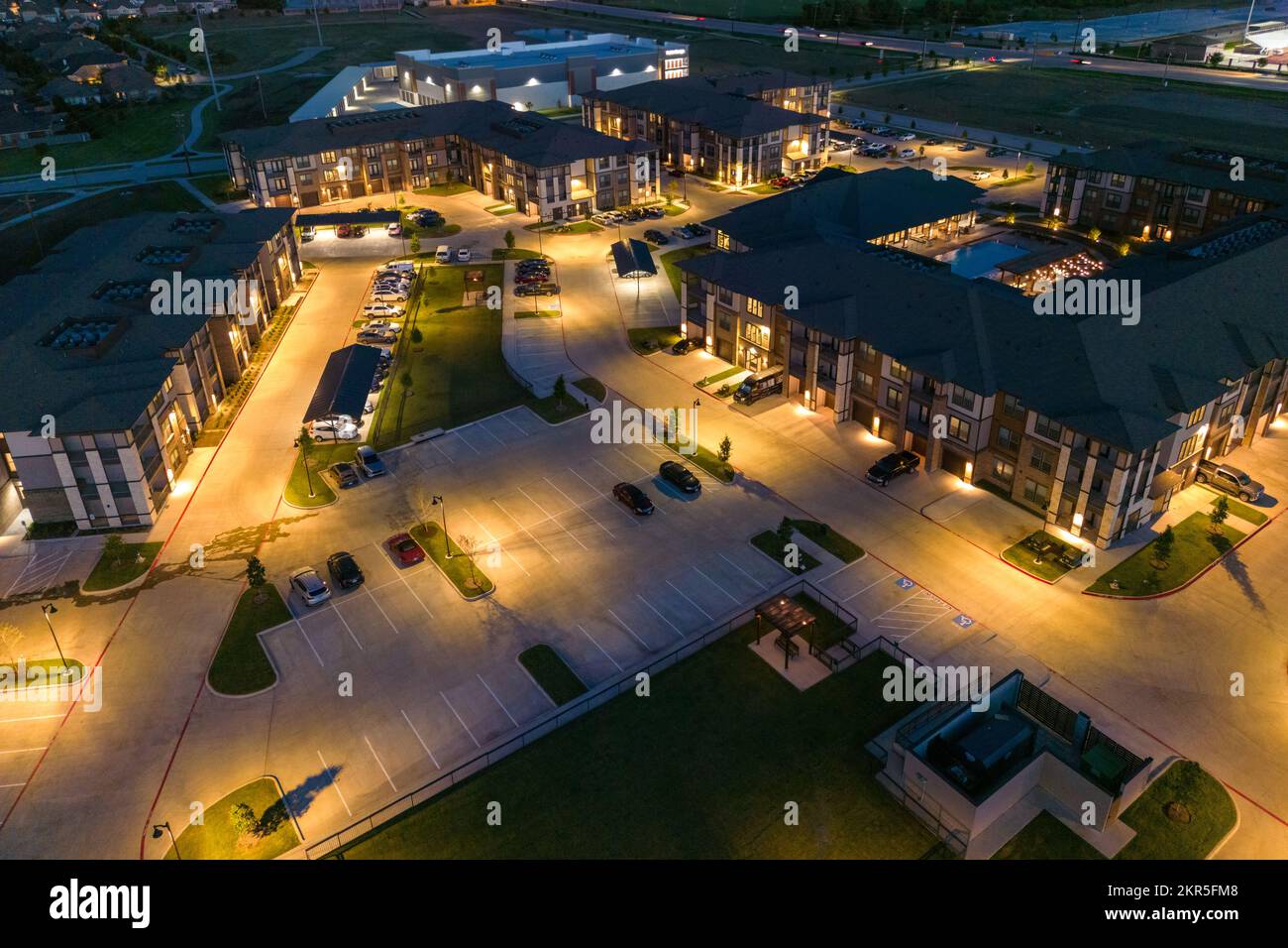 Aerial view from drone of mansions or hotel with beautiful buildings ...