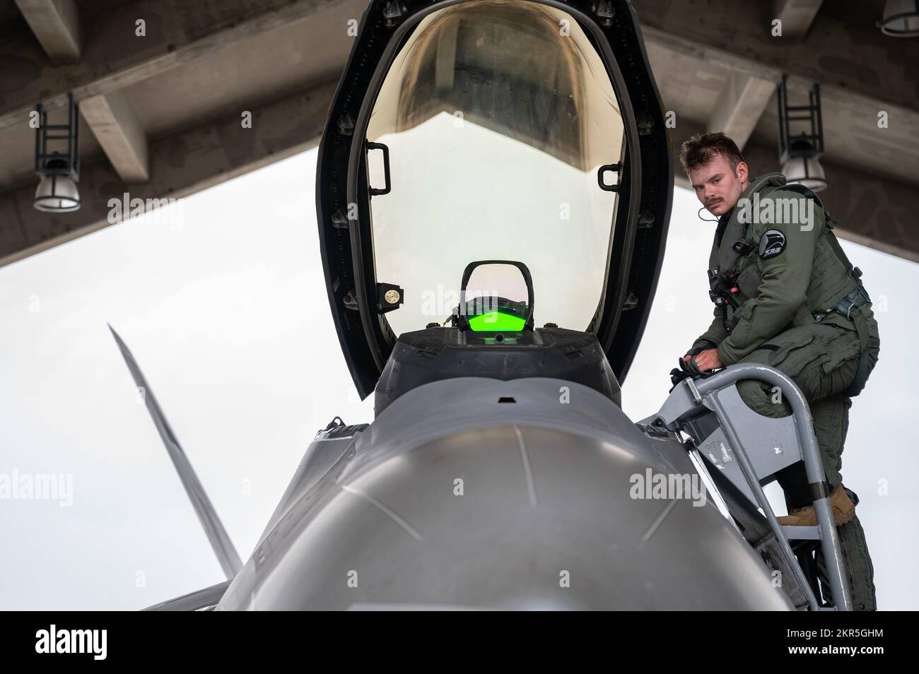 A U.S. Air Force F-22 Raptor pilot assigned to the 525th Fighter ...