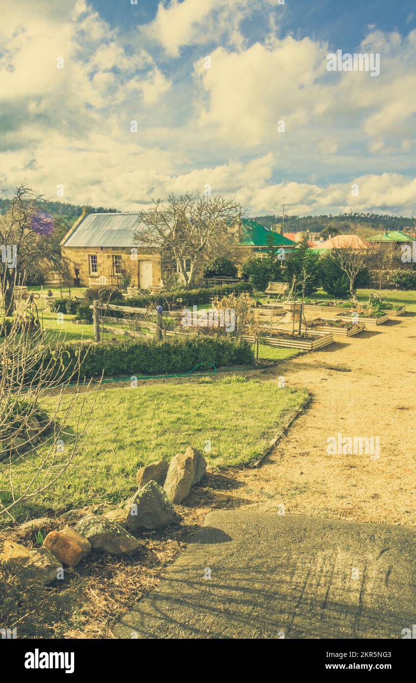 Pretty backyard setting of a path leading through a Tasmanian garden ...