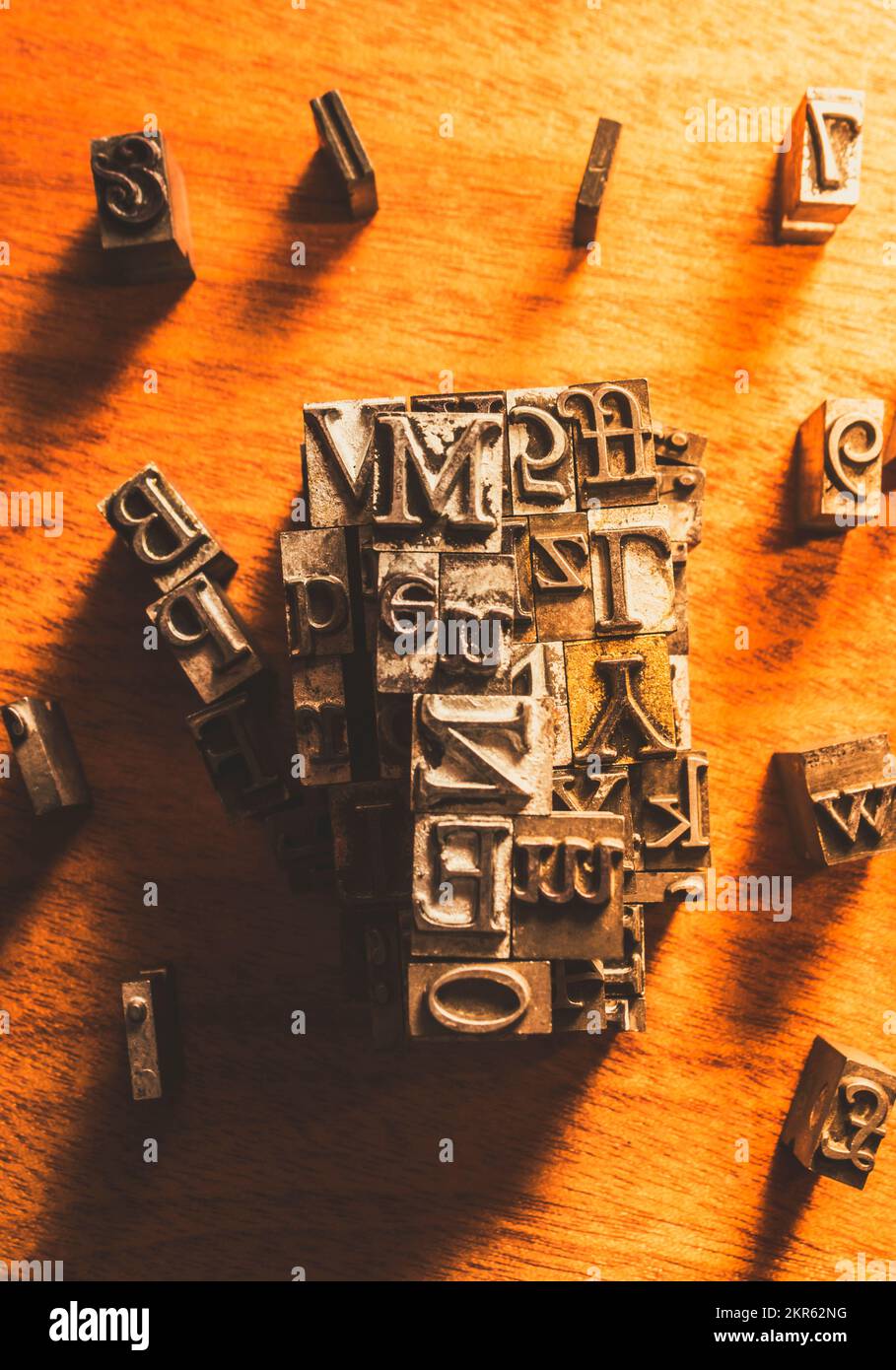 Antique era in industrial media with lead letterpress in a block type ...