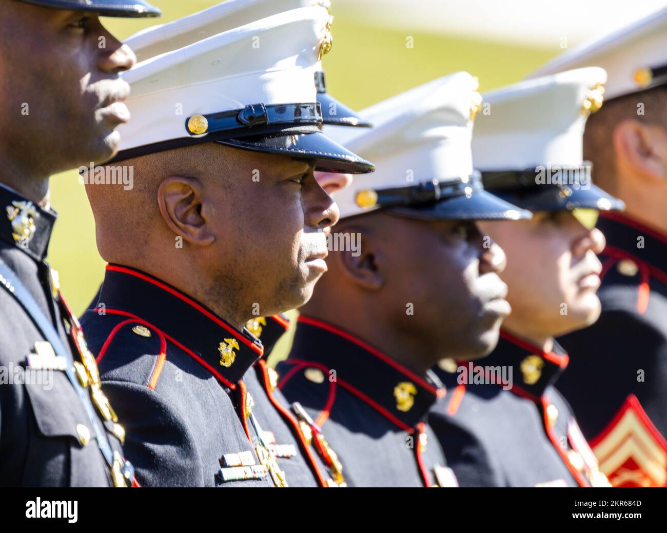 U.S. Marines with Marine Corps Base Quantico ceremony detail stand in ...