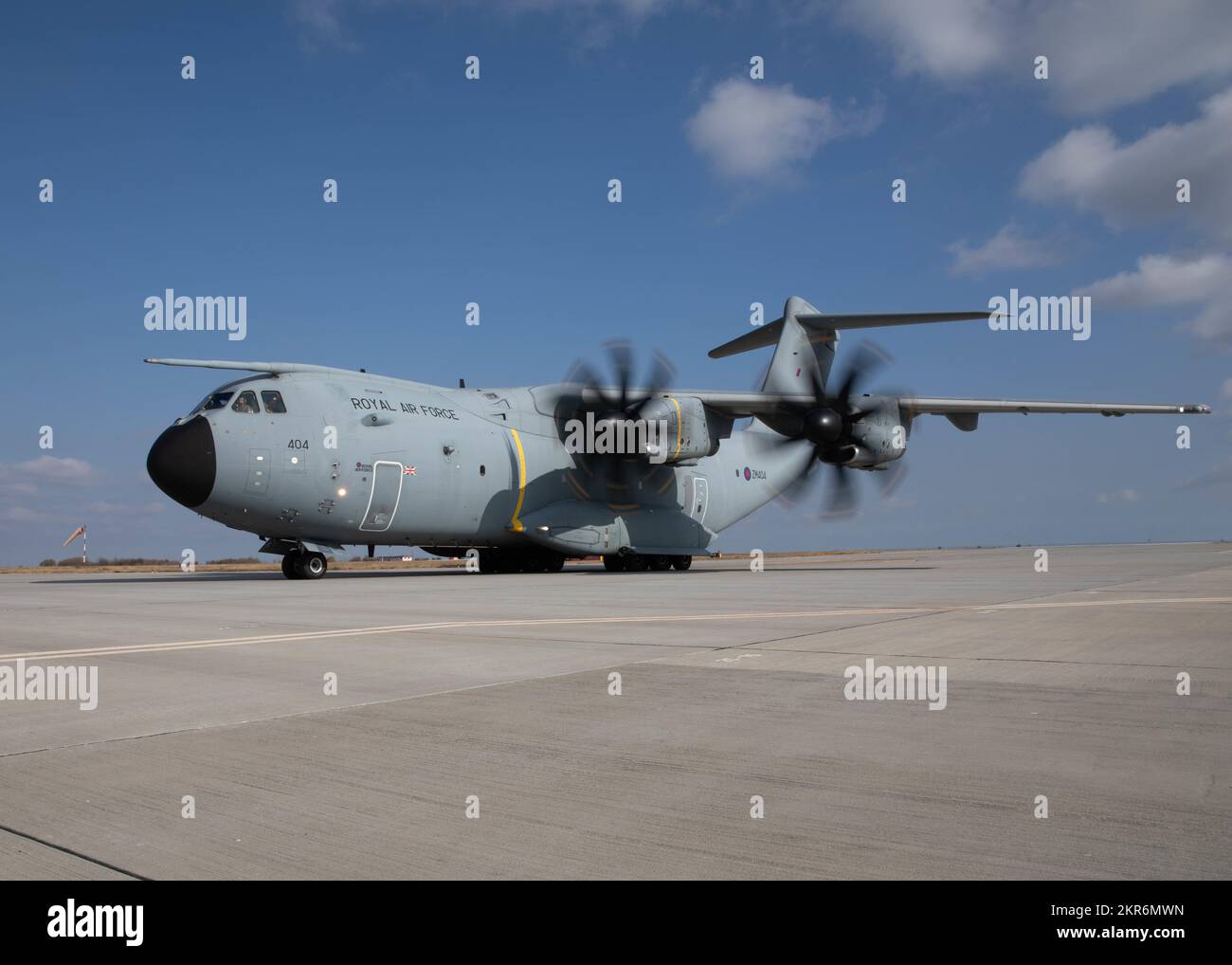 A U.K. A400M lands during a dry-fire exercise with the Romanian Land ...