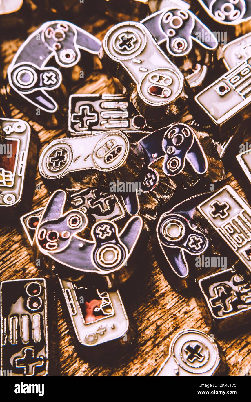 Vintage video game artwork on abstract of gamer controls from the early ...