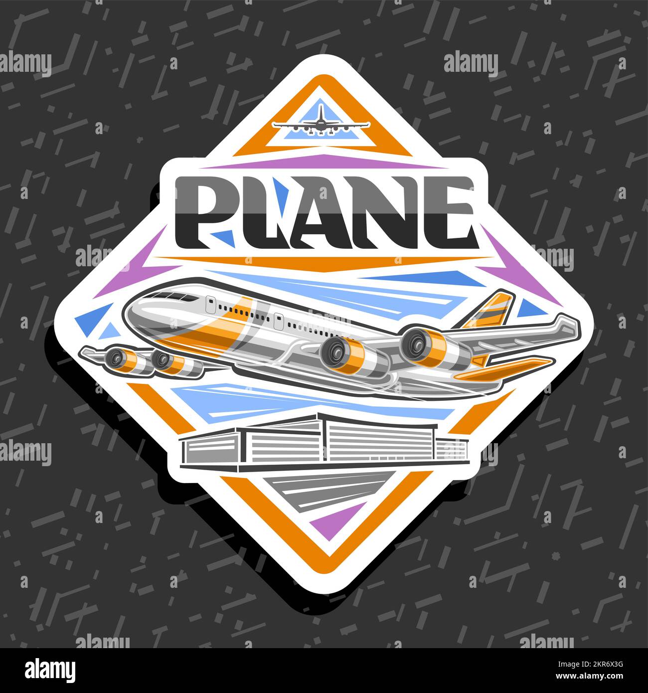 Vector logo for Plane in motion, white decorative rhombus label with ...
