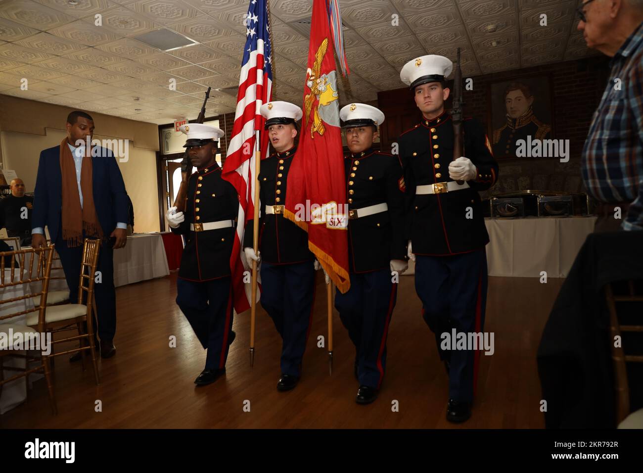 The U.S. Marine Corps 6th Communication Battalion color guard presents ...